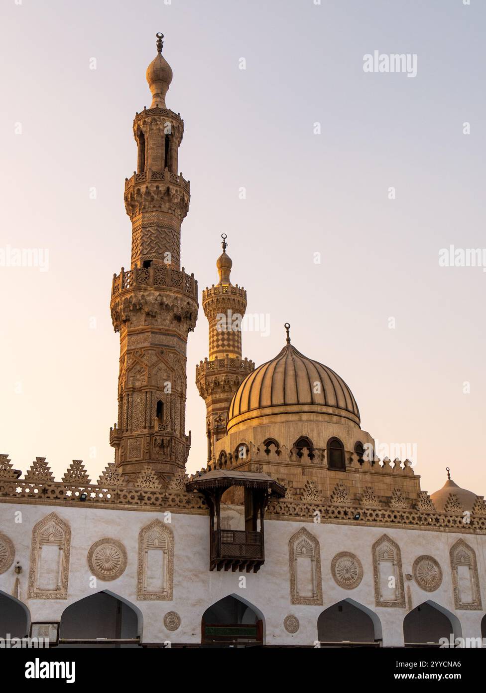 Domes and Minarets of the Al-Azhar Mosque, Cairo, Egypt, during sunset - Courtyard shot Stock ...