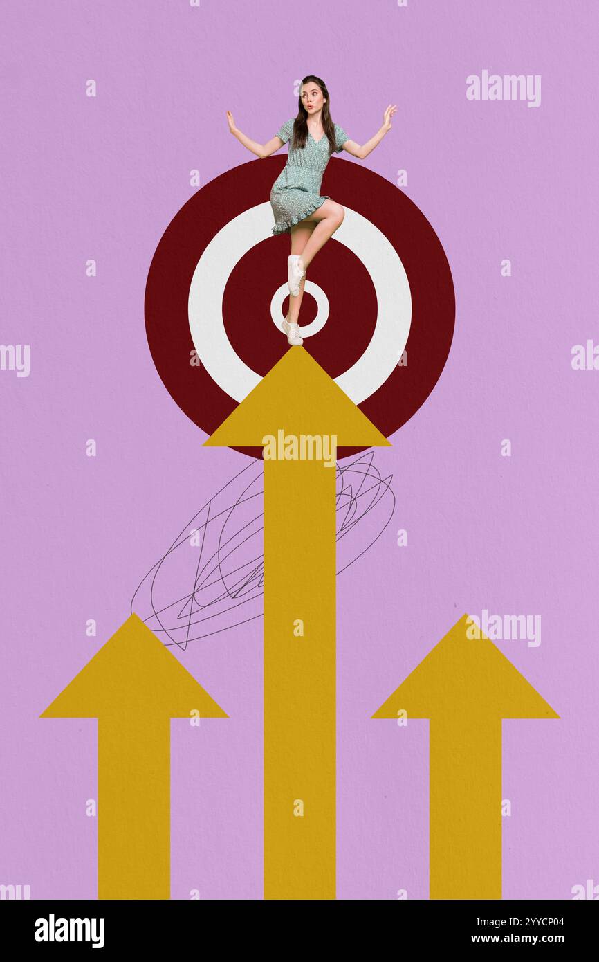 Vertical poster collage young woman leadership victory charts ...