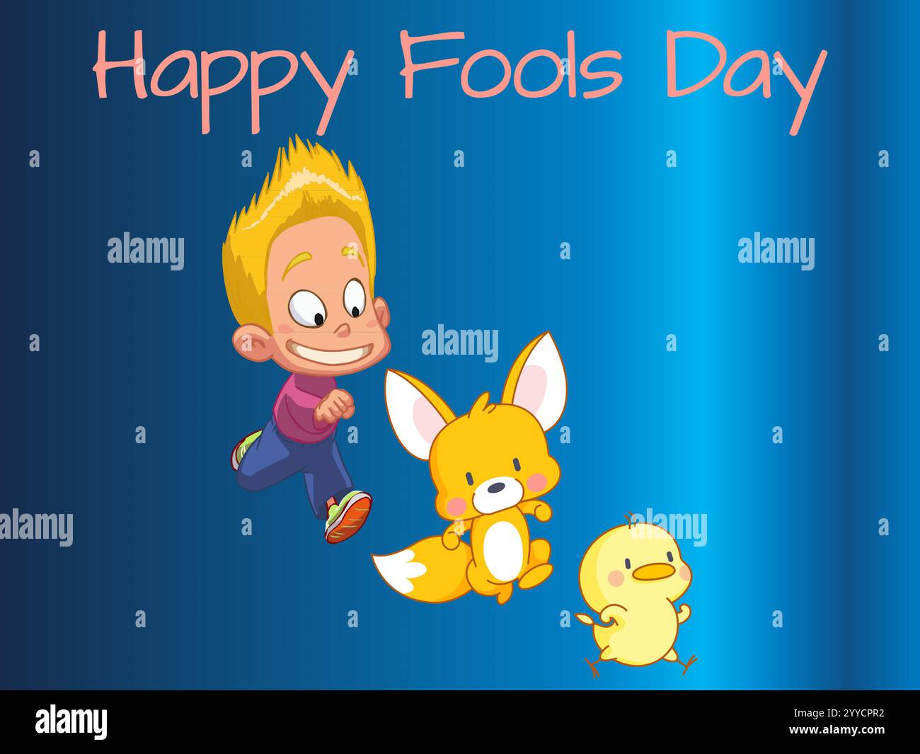 Cartoon of a boy running with a fox and a duck. The cartoon is titled ...