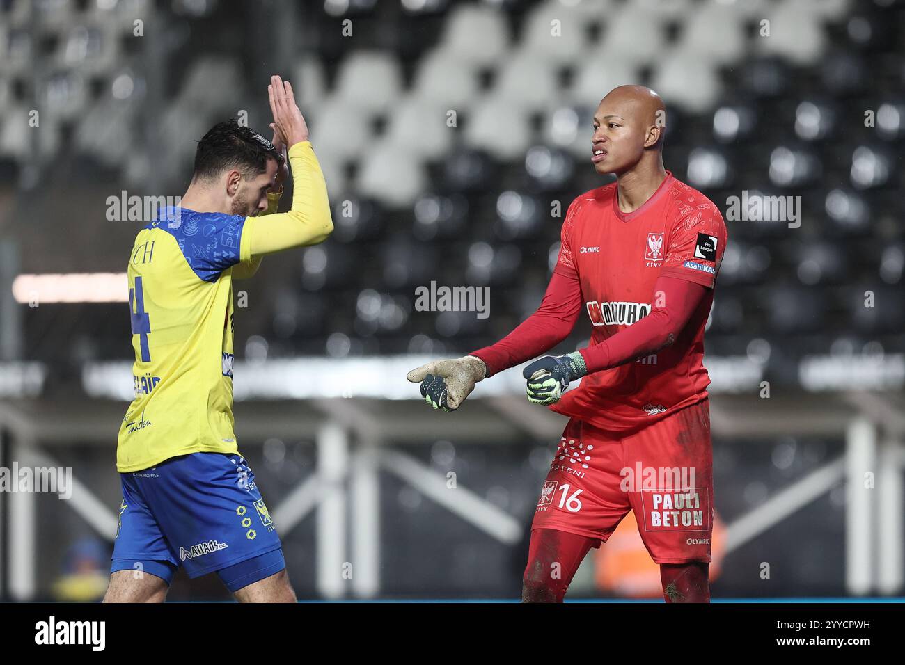 Sint Truiden, Belgium. 21st Dec, 2024. STVV's Zineddine Belaid and STVV ...