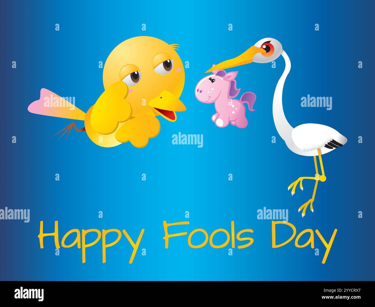 Cartoon of a bird, a duck and a pony with the words Happy Fools Day ...