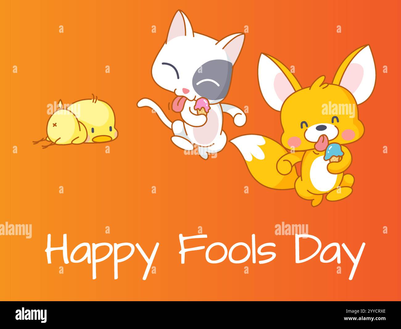 Cartoon of a cat and a dog holding ice cream on a red background. The ...