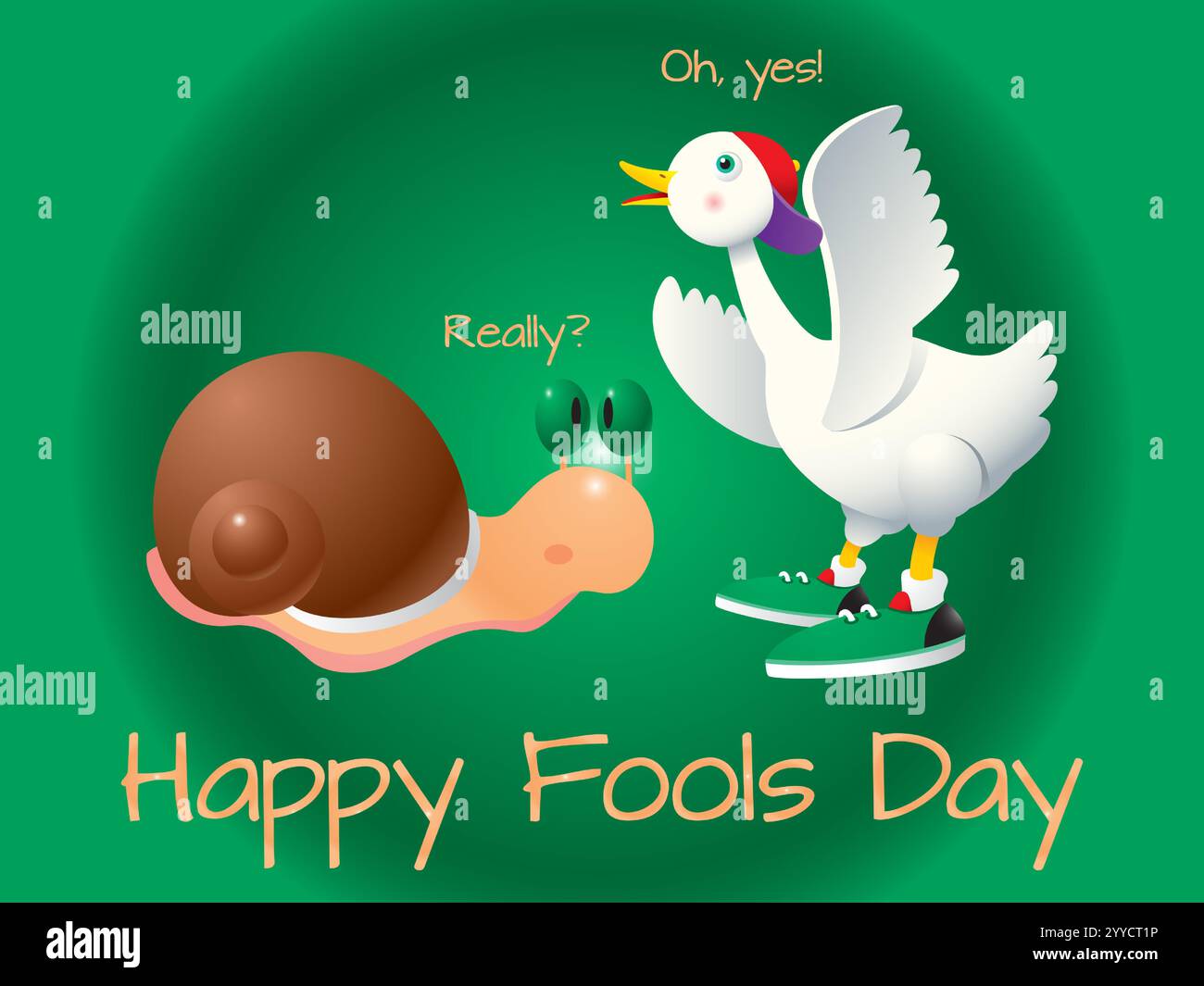 Cartoon of a snail and a duck on a green background with the words ...