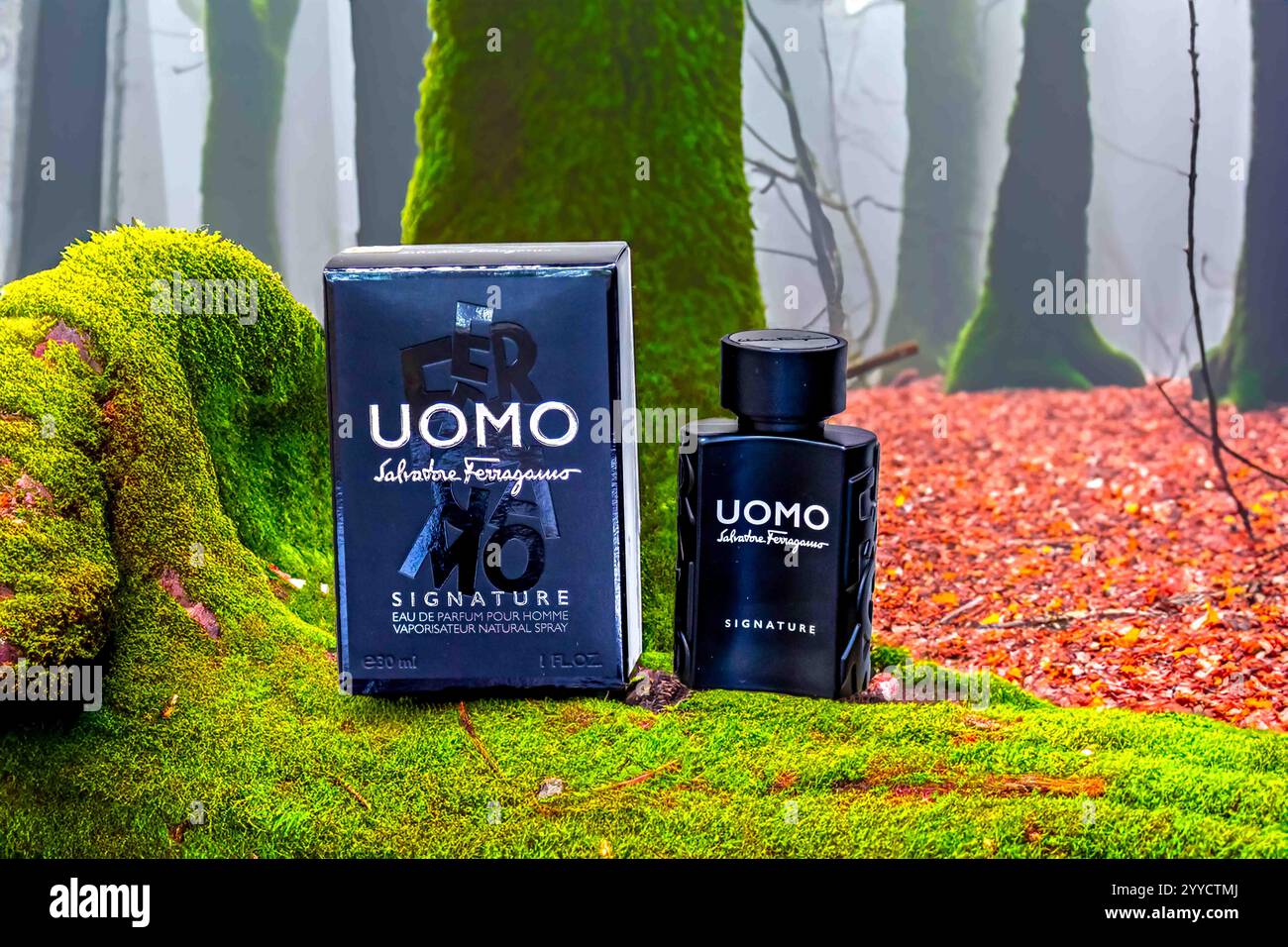 Brazil, December 21, 2024. Vintage Uomo Signature men's perfume with a ...