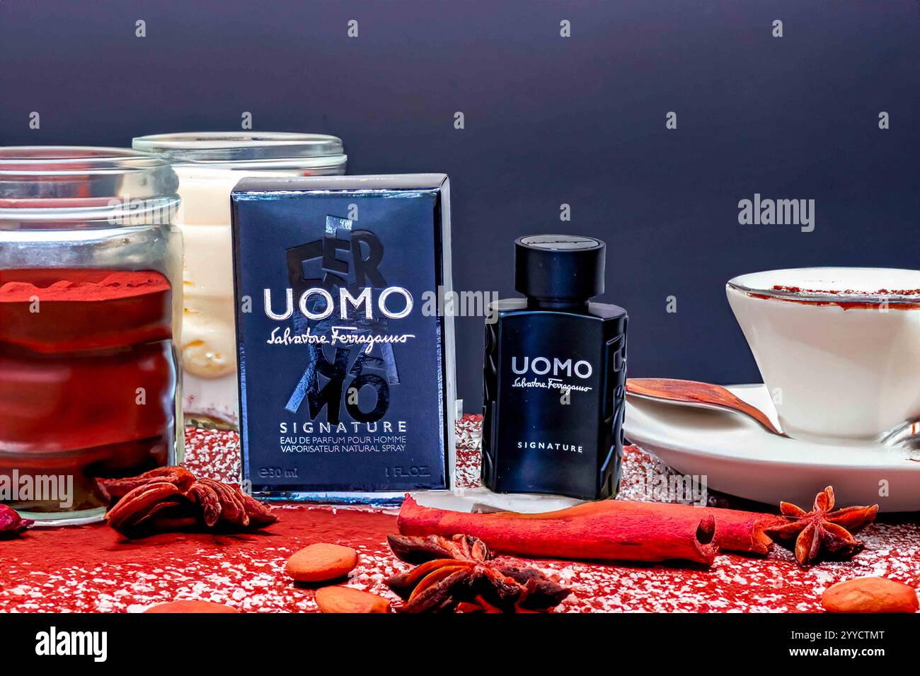 Brazil, December 21, 2024. Vintage Uomo Signature men's perfume with a ...