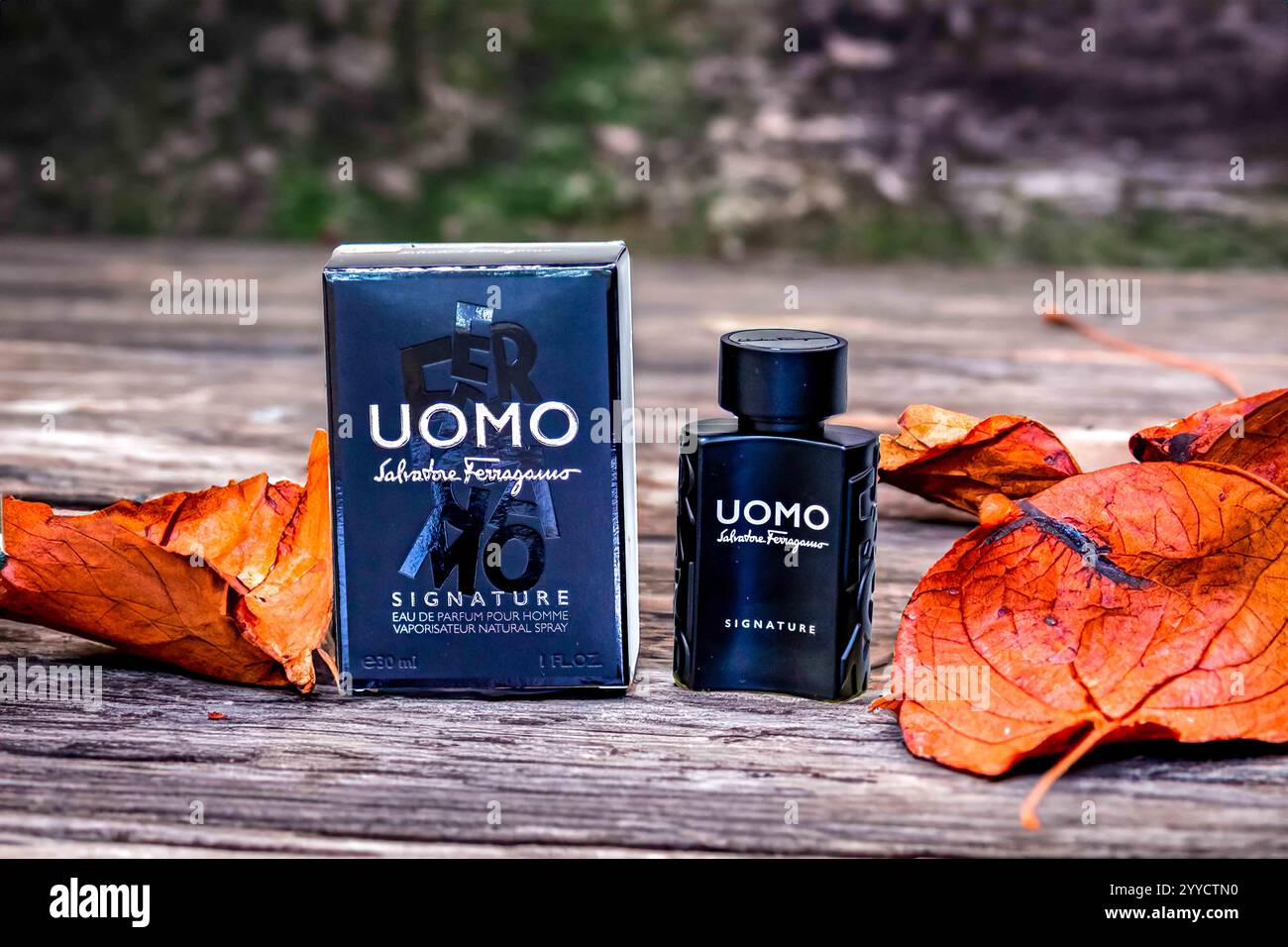 Brazil, December 21, 2024. Vintage Uomo Signature men's perfume with a ...