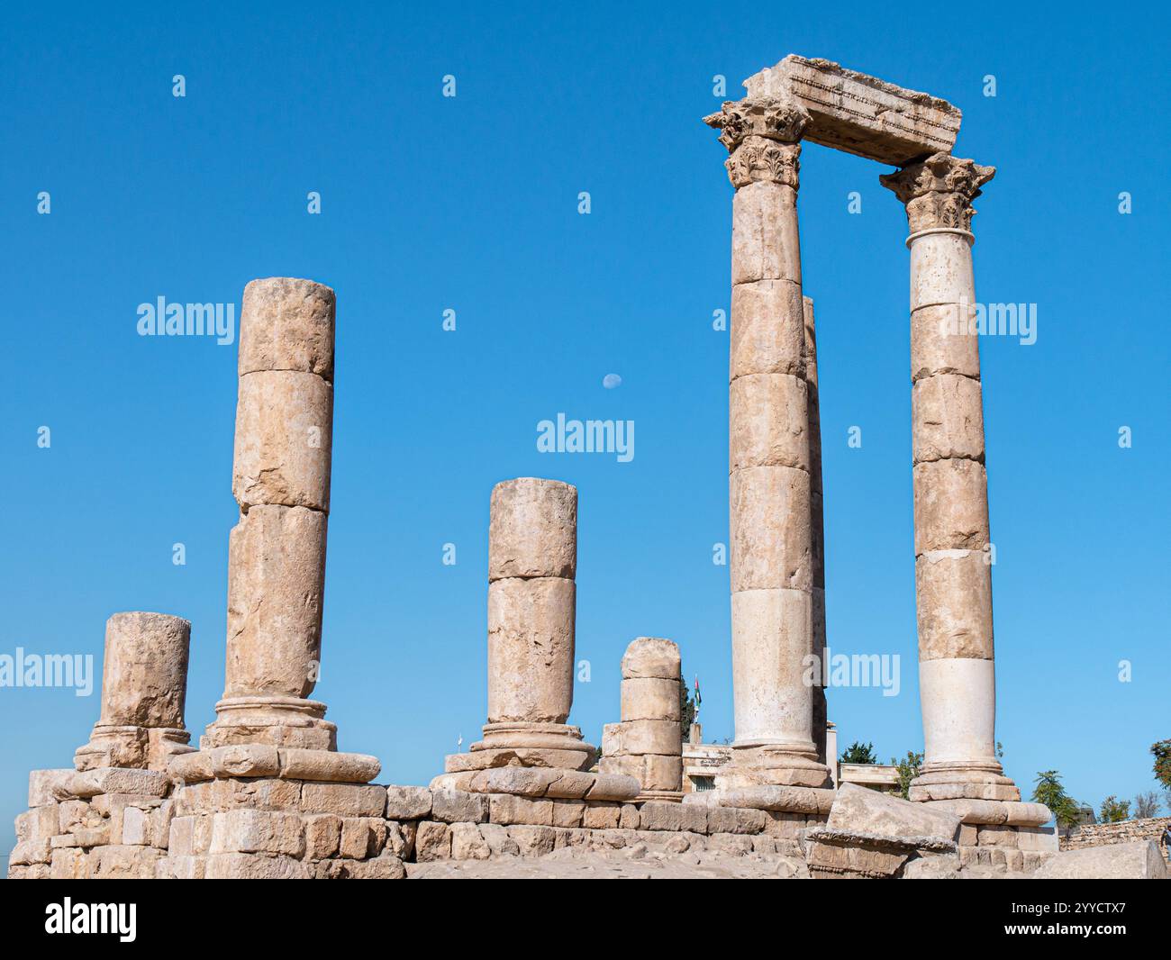 Ancient pillars standing at the Amman Citadel, Jordan on a sunny ...