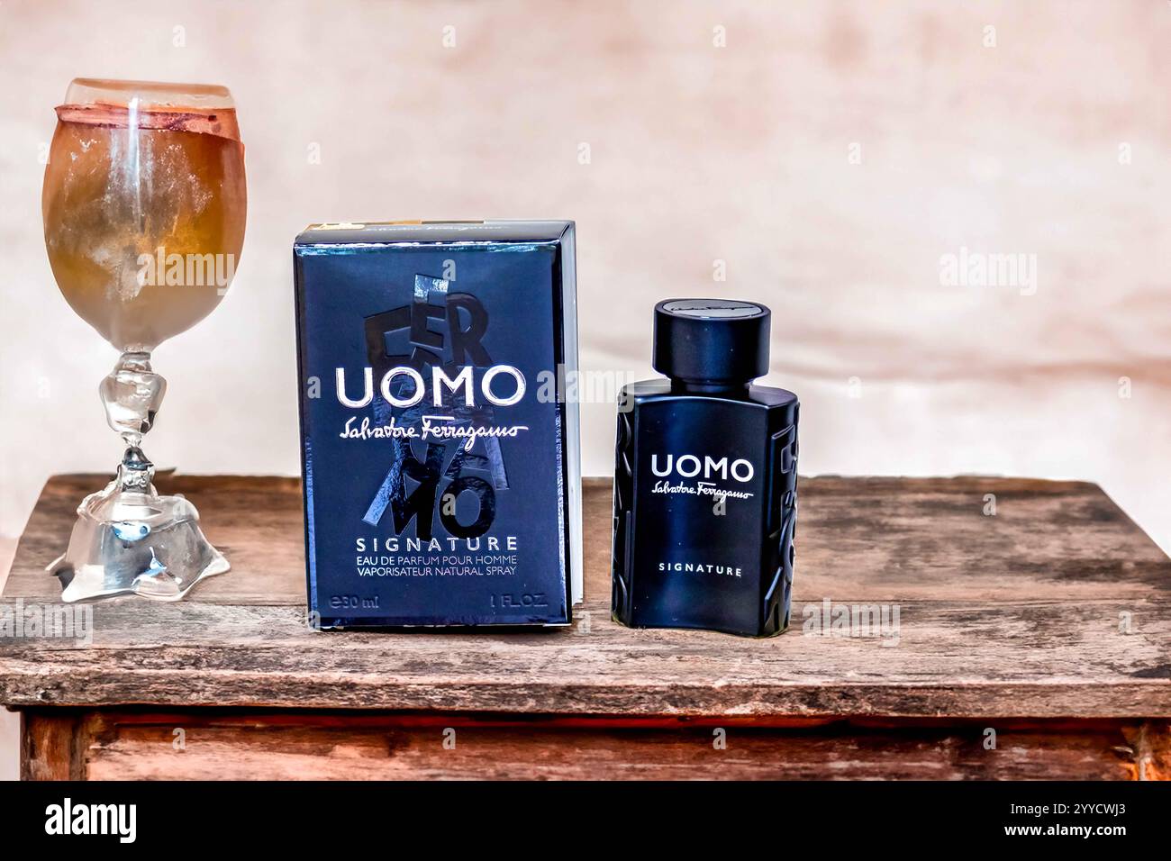 Brazil, December 21, 2024. Vintage Uomo Signature men's perfume with a ...
