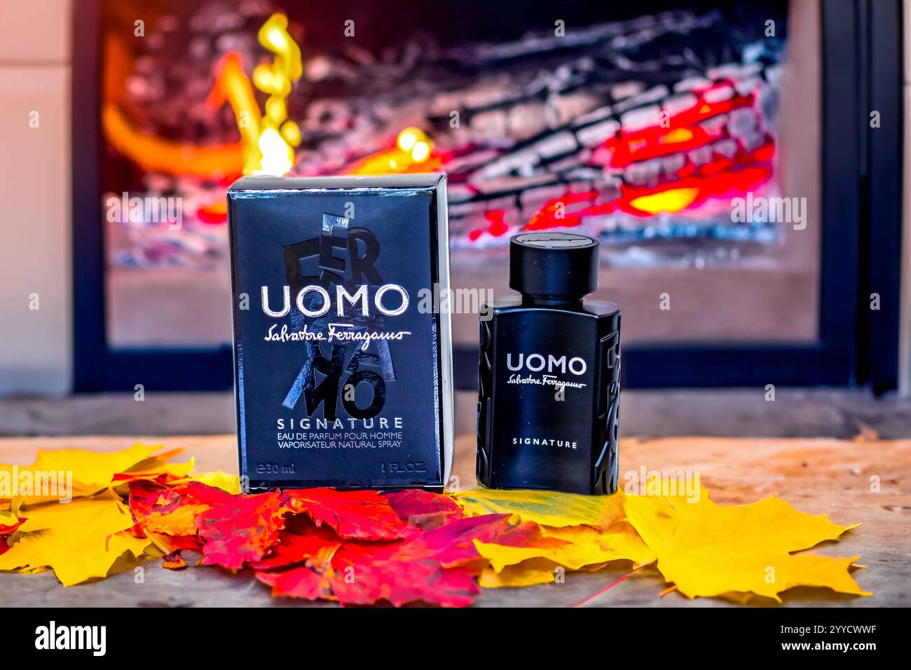 Brazil, December 21, 2024. Vintage Uomo Signature men's perfume with a ...