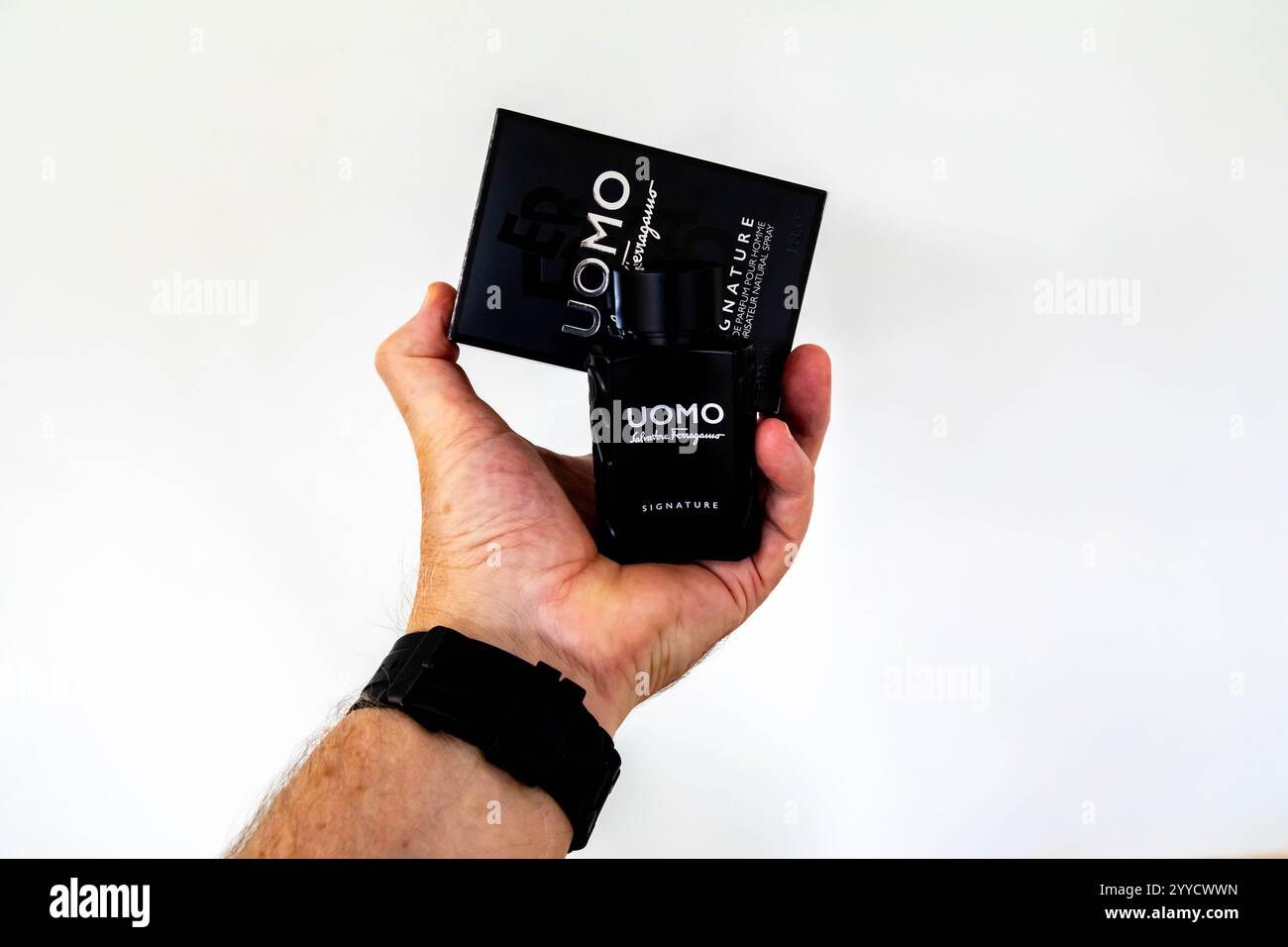 Brazil, December 21, 2024. Vintage Uomo Signature men's perfume with a ...