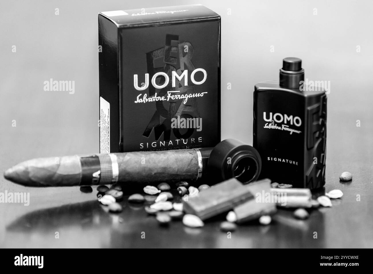Brazil, December 21, 2024. Vintage Uomo Signature men's perfume with a ...