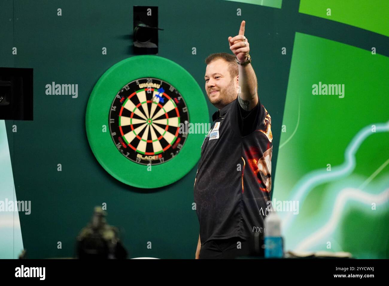 Alexander Merkx reacts during day seven of the Paddy Power World Darts ...