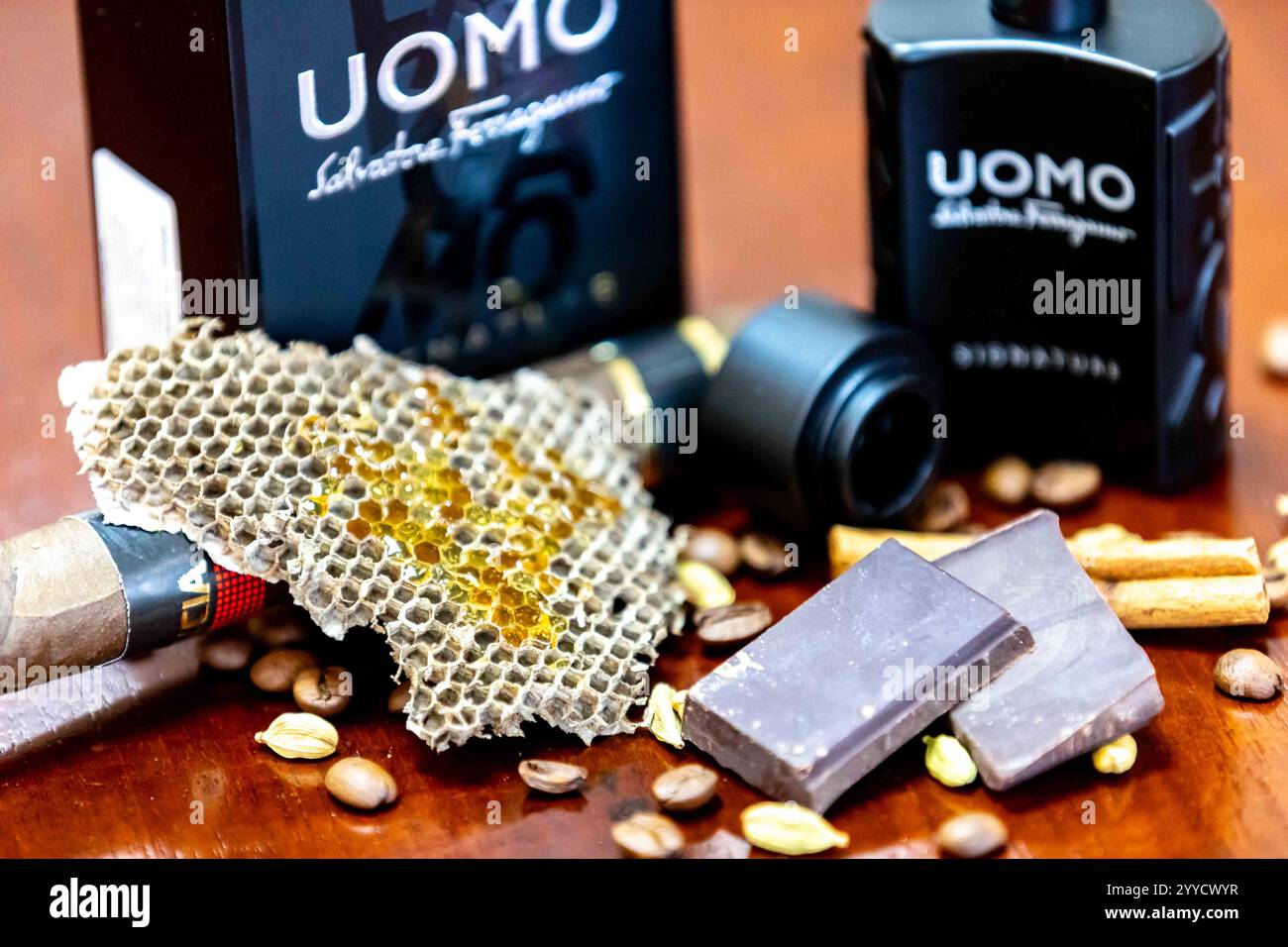 Brazil, December 21, 2024. Vintage Uomo Signature men's perfume with a ...