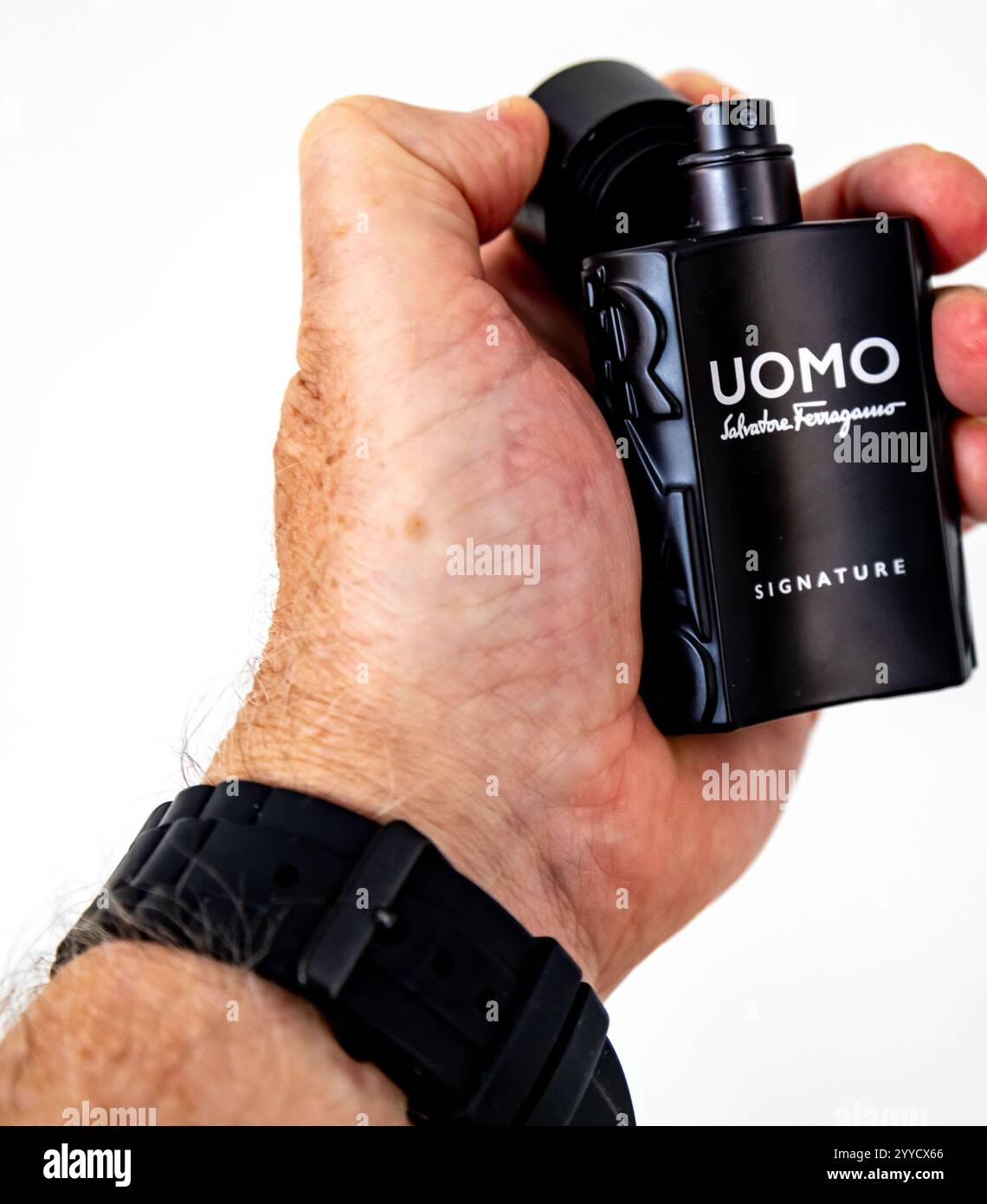 Brazil, December 21, 2024. Vintage Uomo Signature men's perfume with a ...