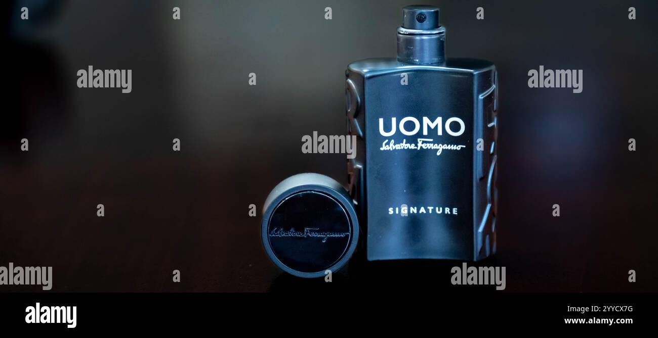 Brazil, December 21, 2024. Vintage Uomo Signature men's perfume with a warm and spicy olfactory ...