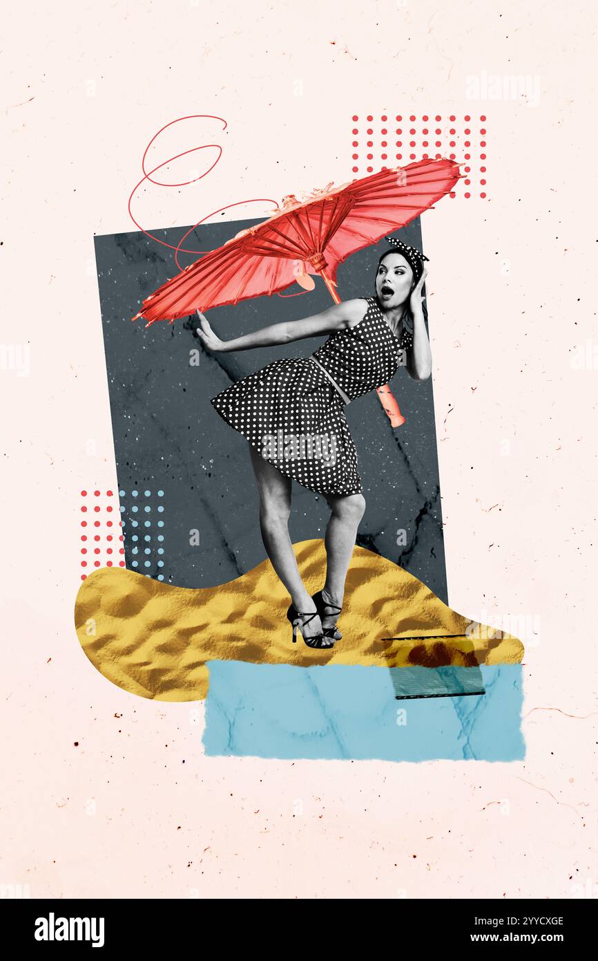 Template poster trend artwork 3D photo collage of young woman pinup ...