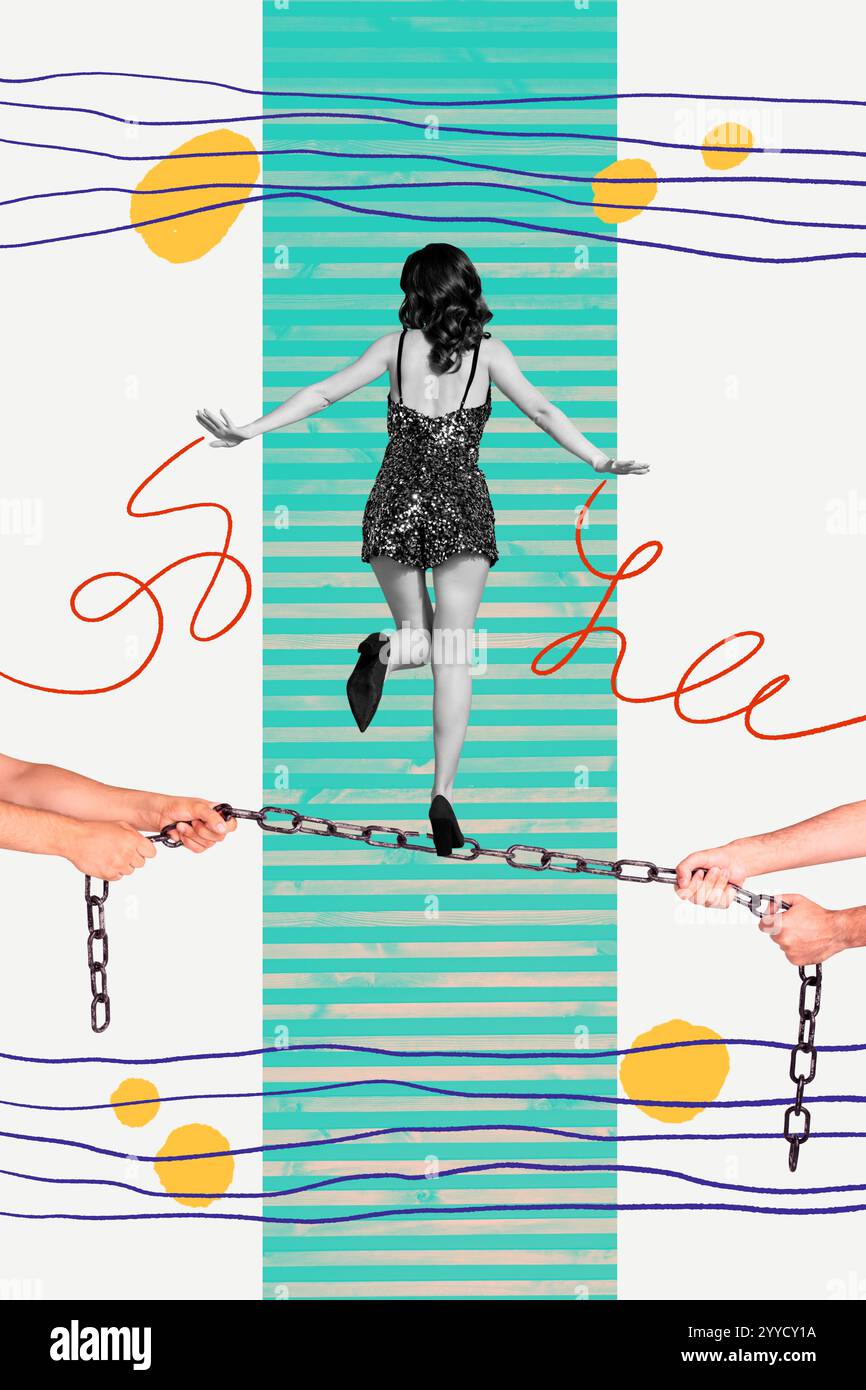 Vertical sketch 3d artwork collage poster of anonym girl stand back ...