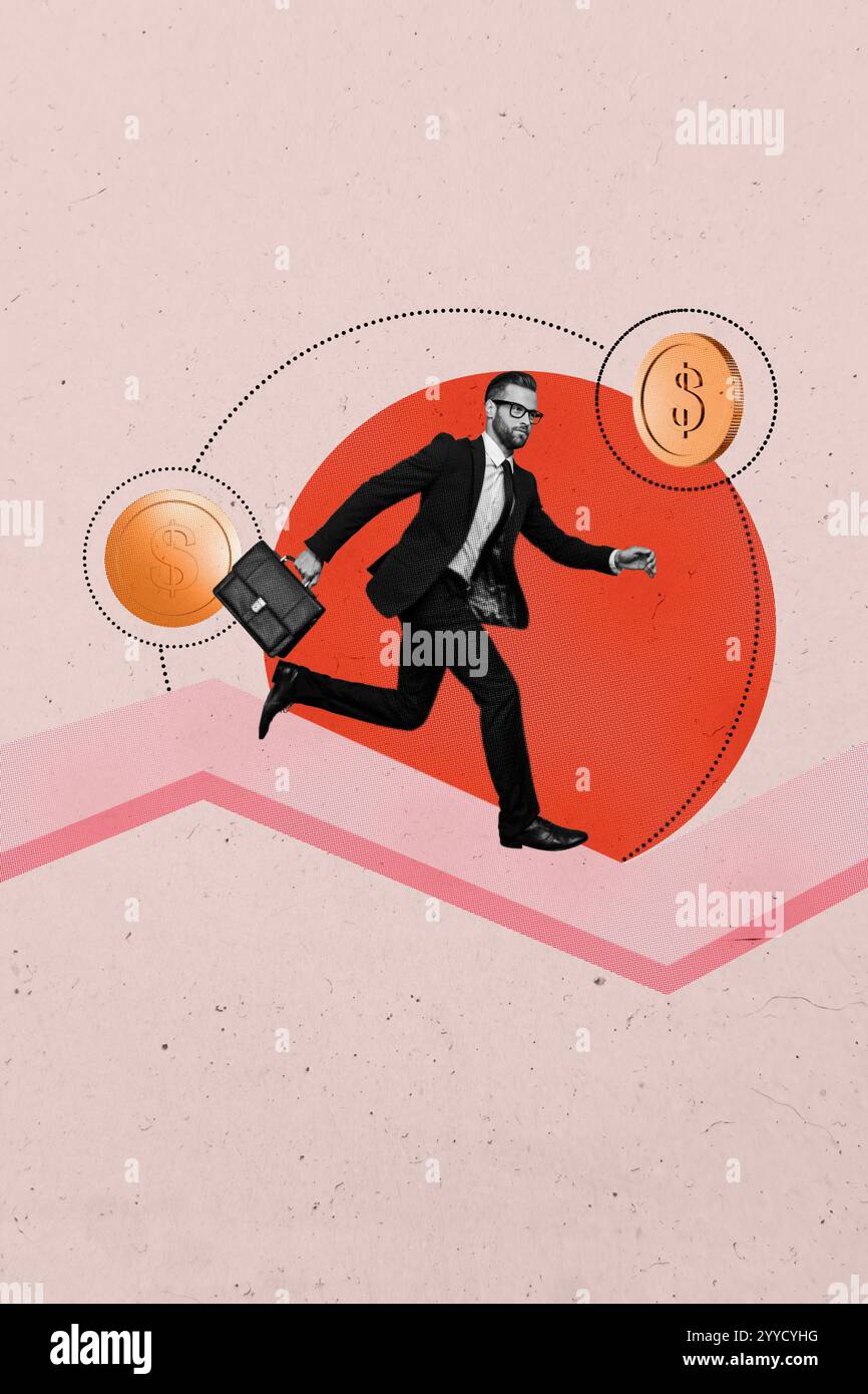 Composite trend artwork sketch image collage of serious businessman run ...