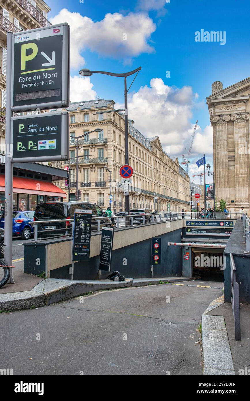 Underground entrance signs for vehicle parking and rental car returns ...