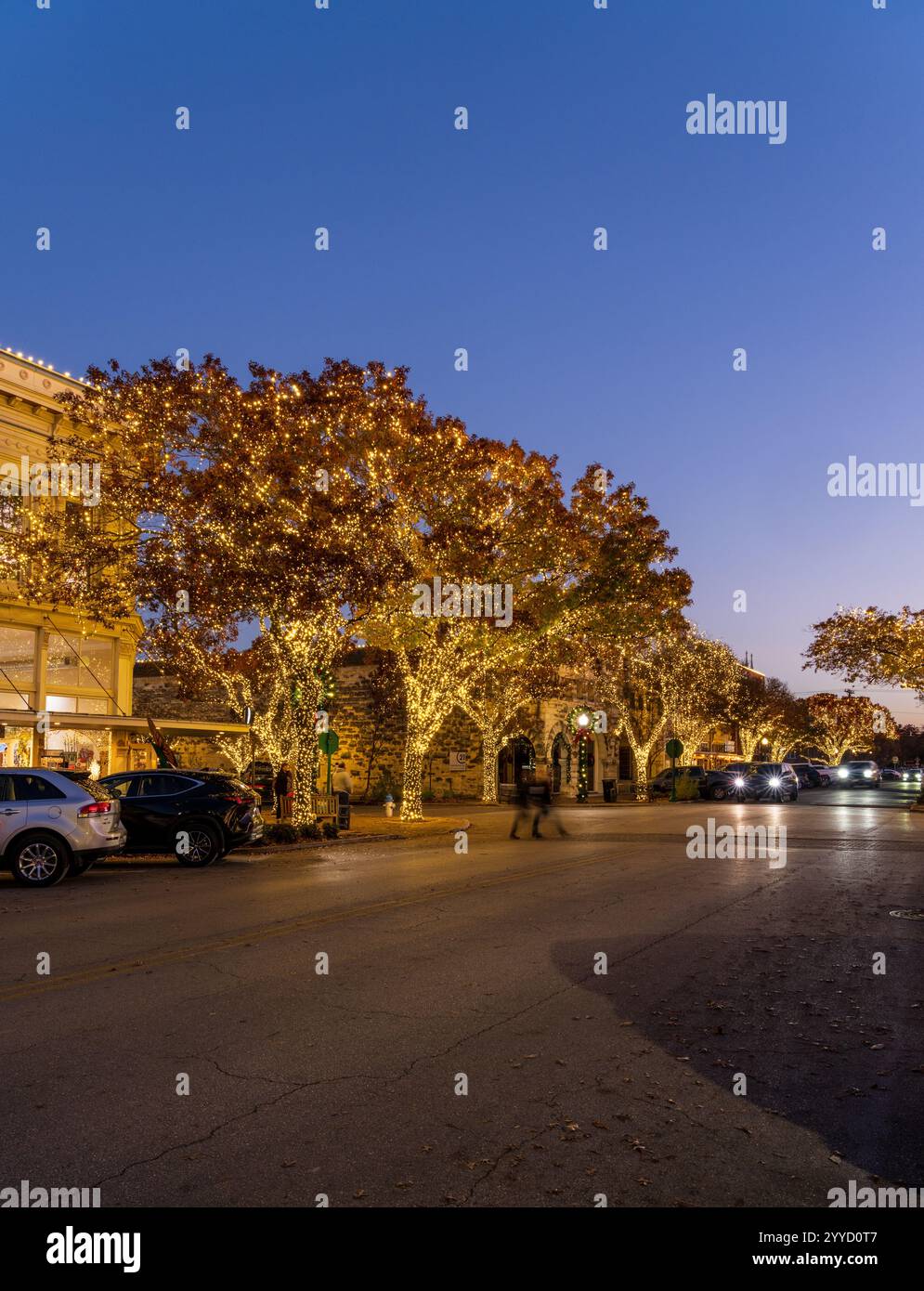 Georgetown, TX - 19 December 2024: Shopping with the Christmas lights ...