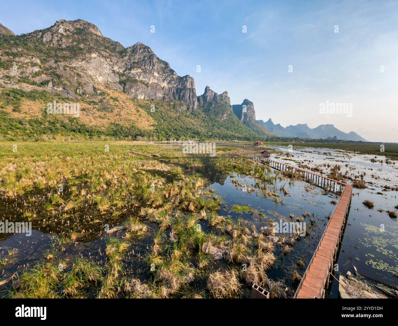 A beautiful peaceful nature walk,across boardwalks,crossing over calm ...