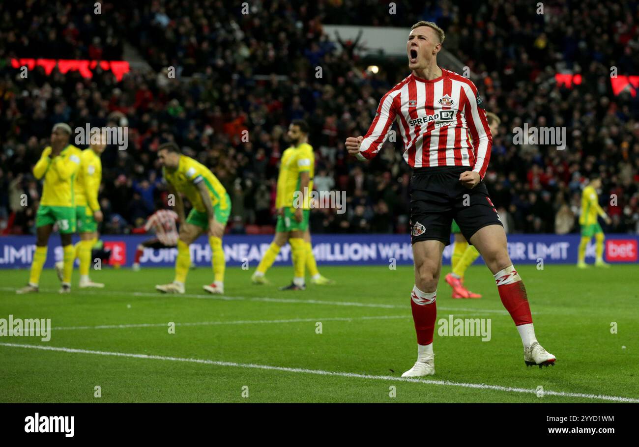 Sunderland's Daniel Ballard celebrates scoring their side's first goal ...