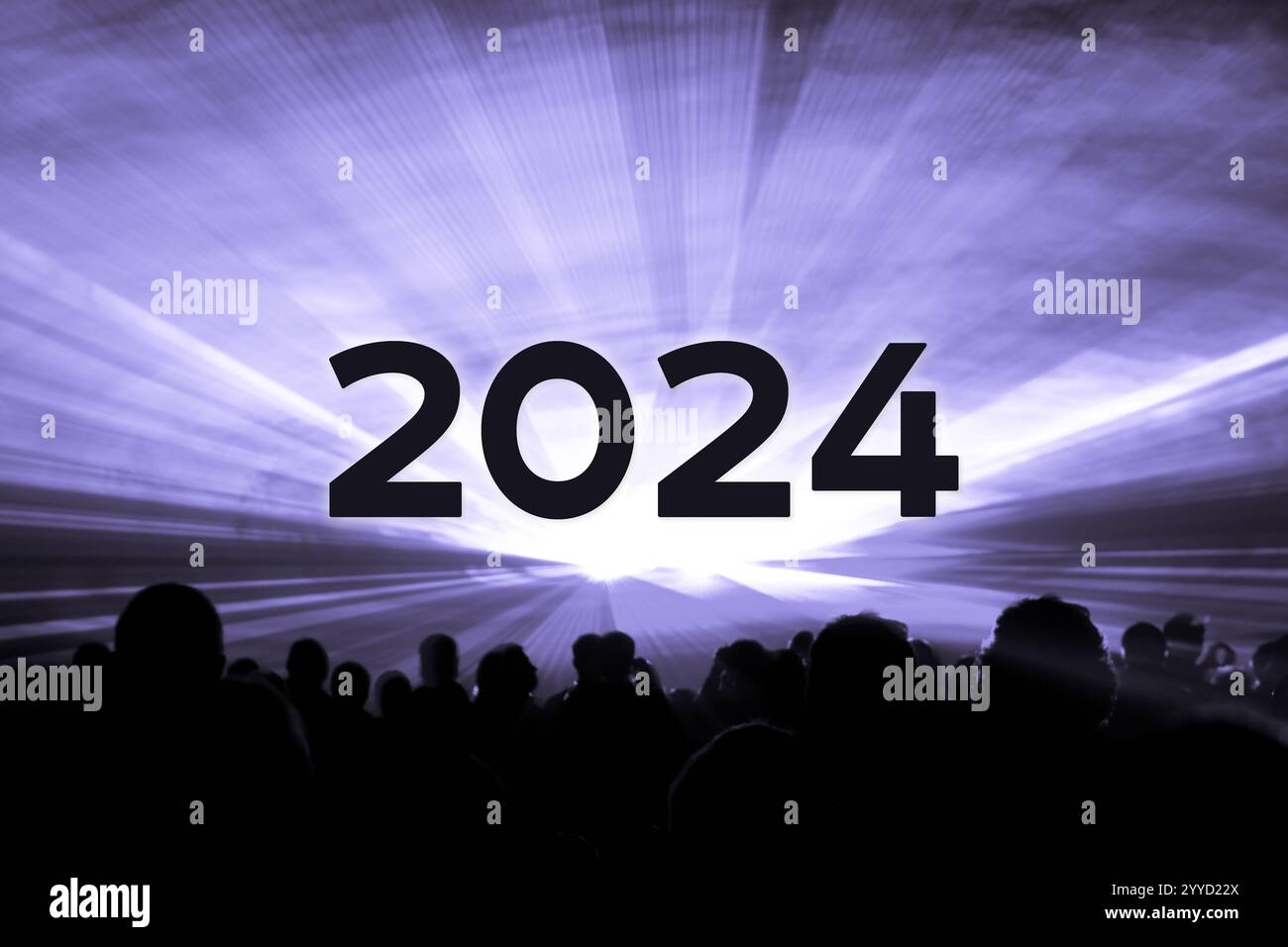 Happy new year 2024 purple laser show party people crowd. Luxury ...