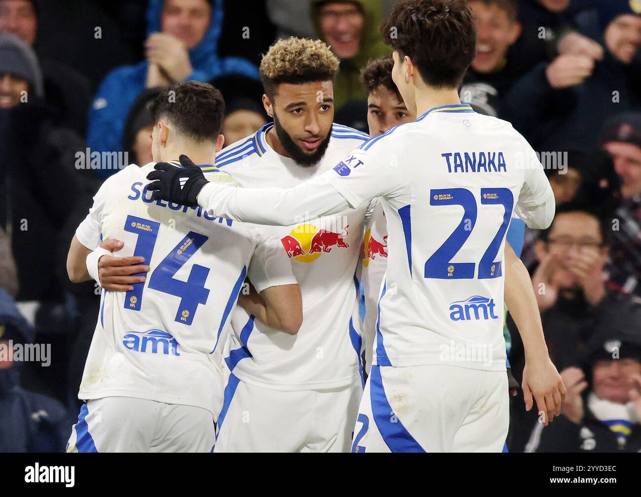 Leeds United's Jayden Bogle (centre) celebrates with team-mates after ...