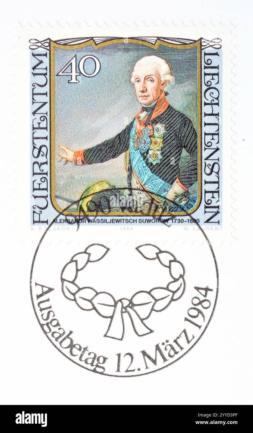 Cancelled postage stamp printed by Liechtenstein, that shows portrait ...