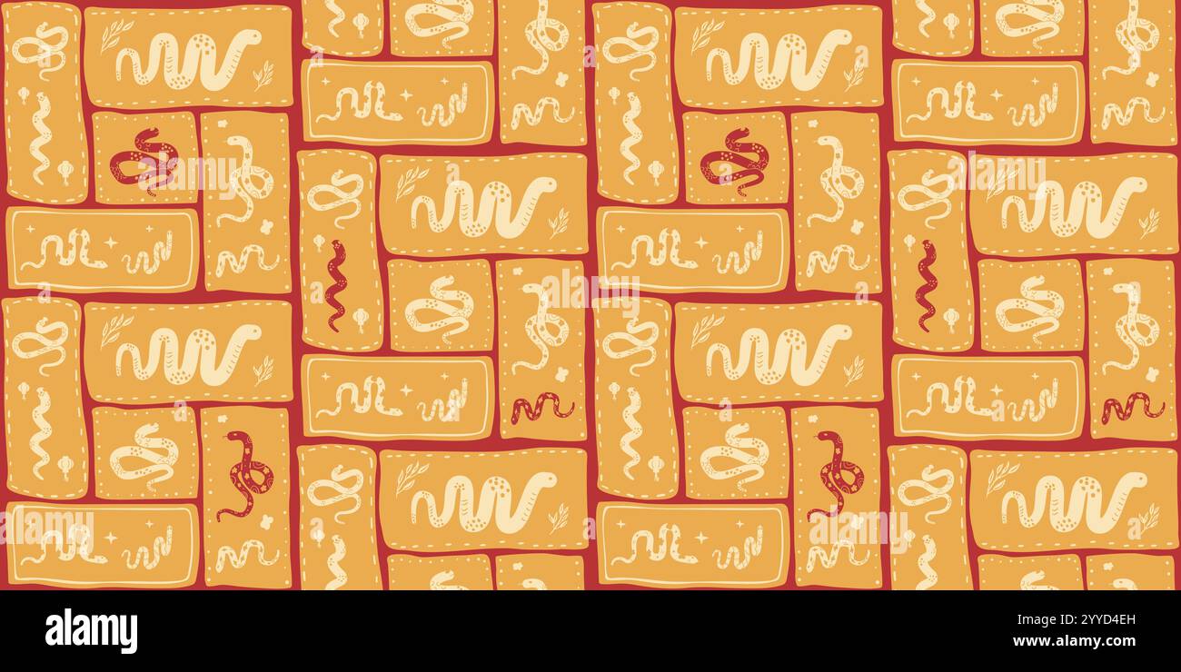 Chinese New Year seamless pattern. Zodiac green snakes bento grid ...