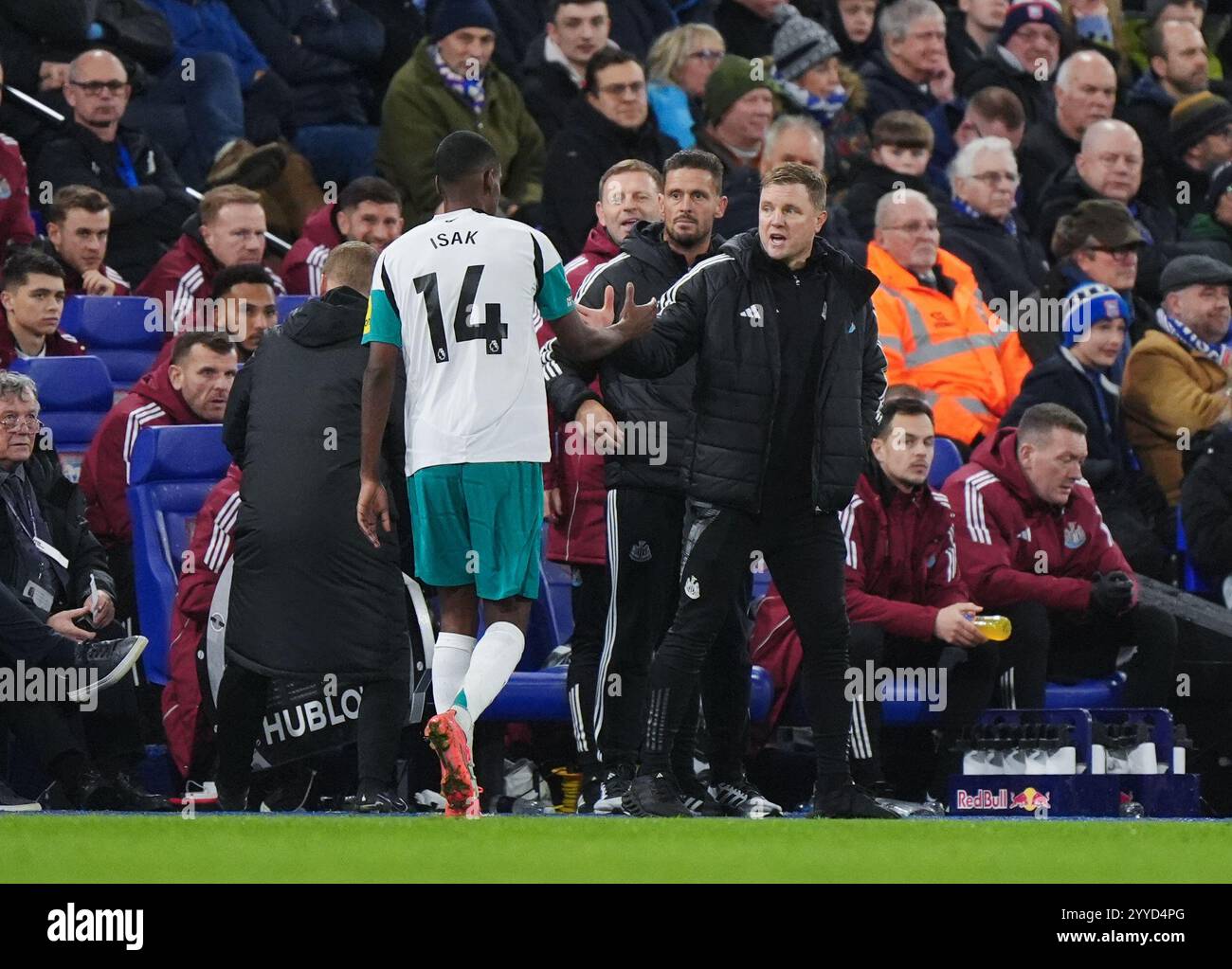 Newcastle United's Alexander Isak high five's manager Eddie Howe as he ...