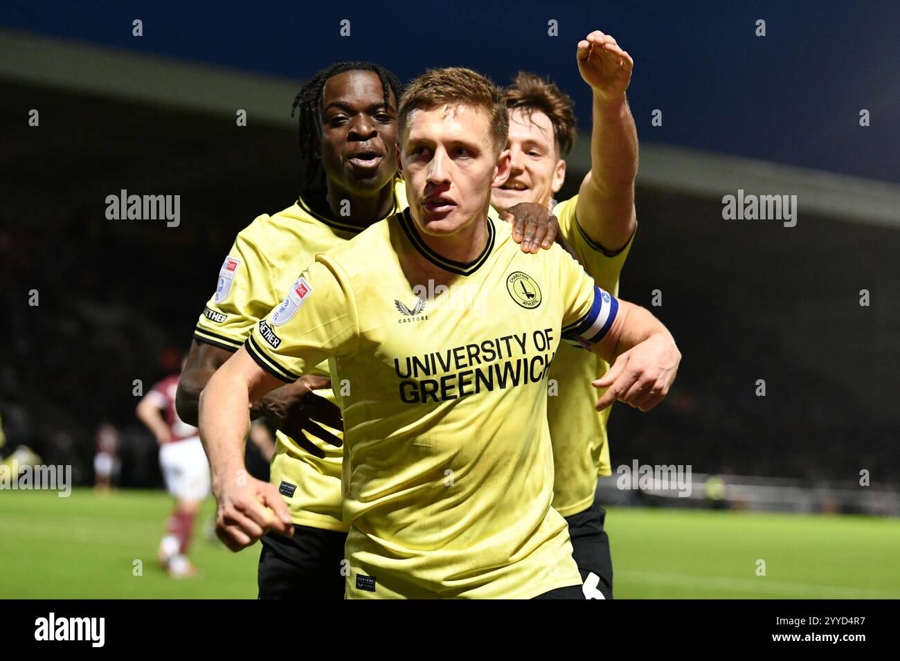 Northampton, England. 21st Dec 2024. Greg Docherty celebrates after ...