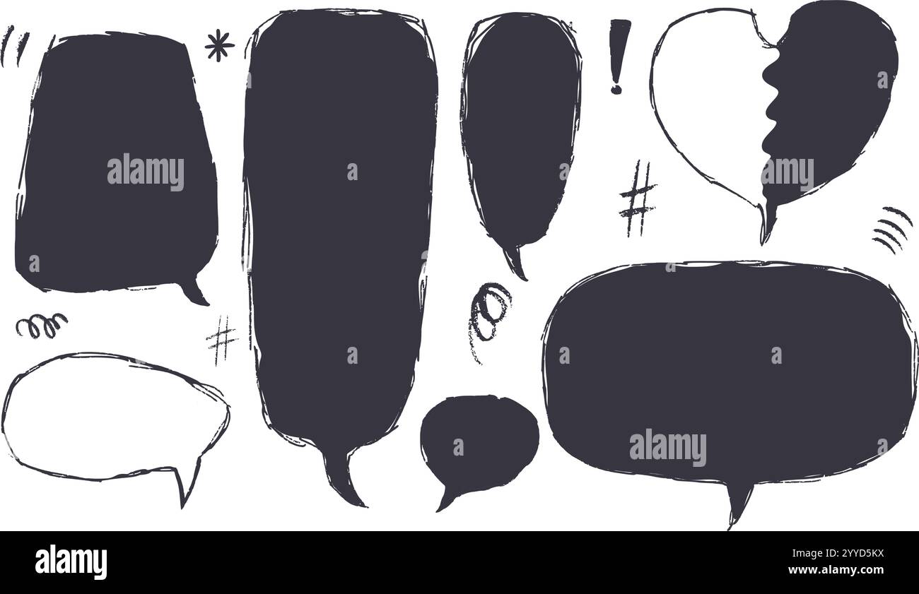 Speech bubbles set. Crayon doodle text frames. Chat dialog boxes. Comic ...