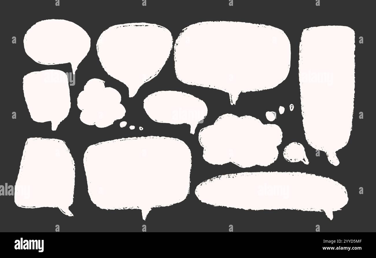 Speech bubbles set. Crayon doodle text. Chat dialog boxes. Comic talk ...