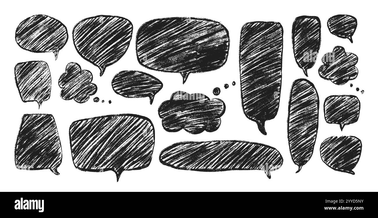 Speech bubbles set. Crayon doodle shapes. Chat dialog boxes. Comic talk ...