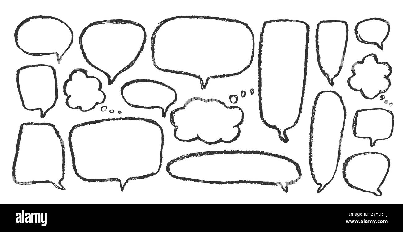 Speech bubbles set. Crayon doodle text frames. Chat dialog boxes. Comic ...