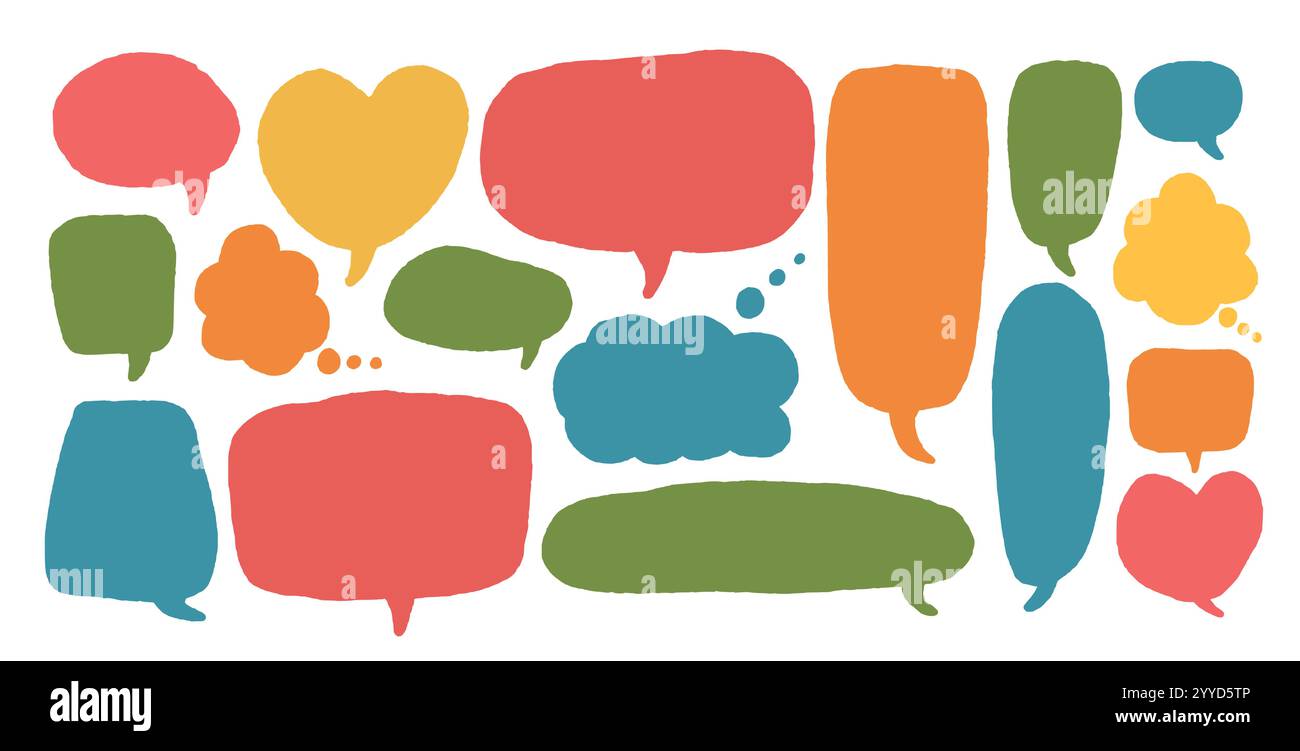 Speech bubbles set. Doodle colorful elements. Chat dialog boxes. Comic talk clouds isolated on ...