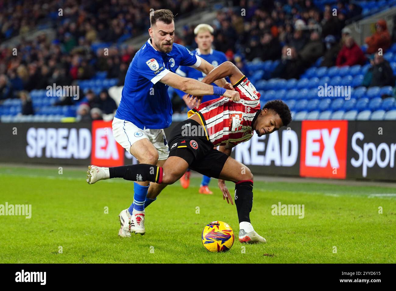 Cardiff City's Dimitris Goutas (left) and Sheffield United's Rhian ...