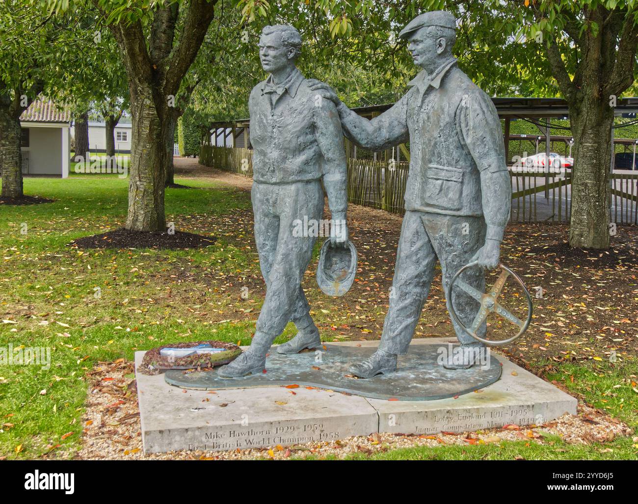 Statue of Mike Hawthorn and Lofty England at Goodwood Motor Racing ...