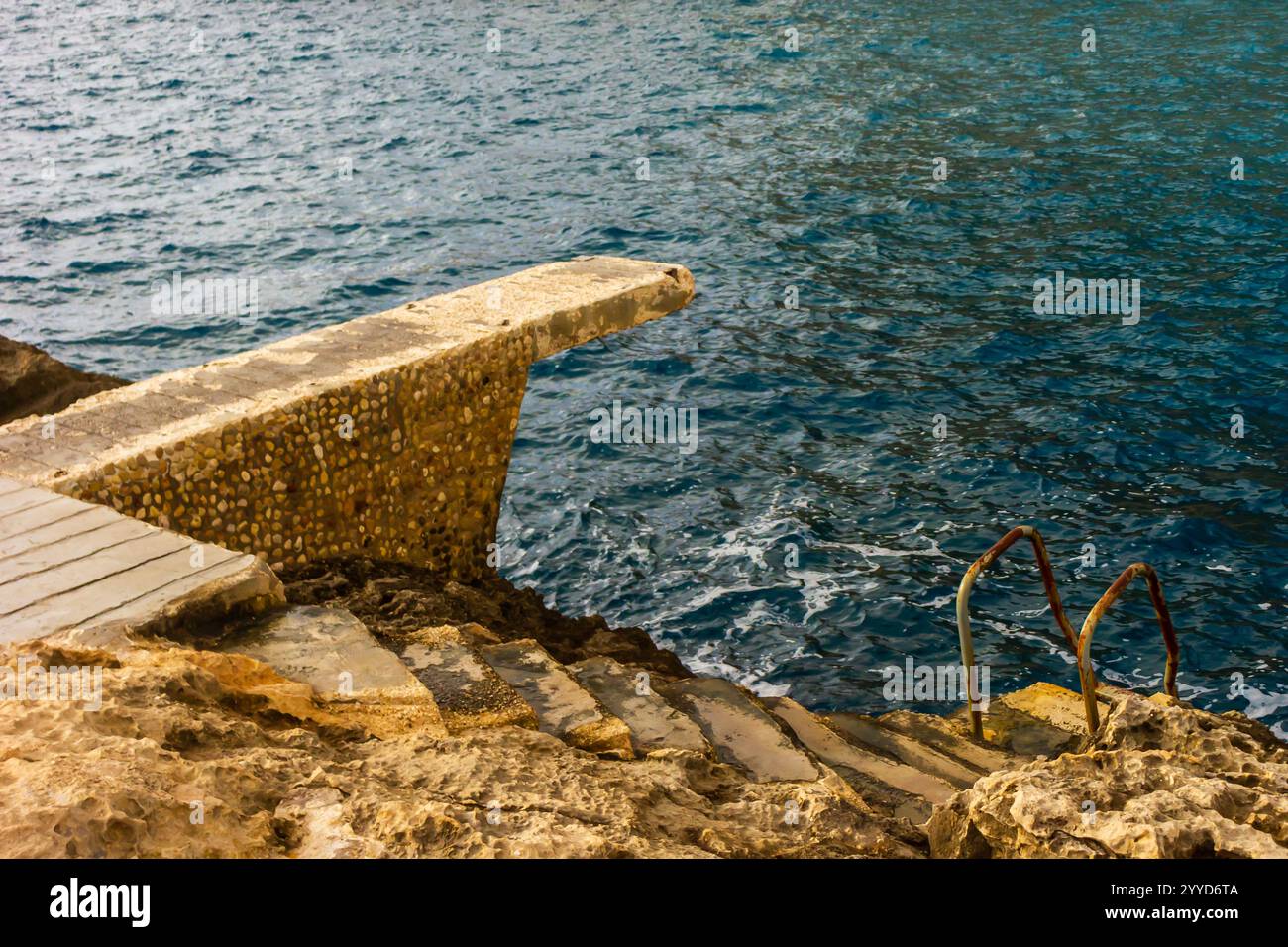 Stone Path Leading to the Ocean with Steps and Handrails Stock Photo ...