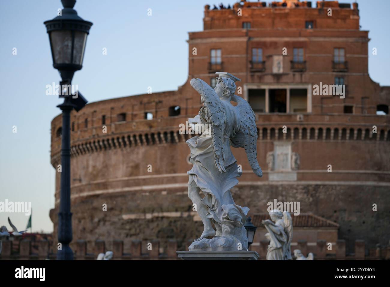 A view of the statues of the St. Angelo's Bridge after they where restored as part of the city ...