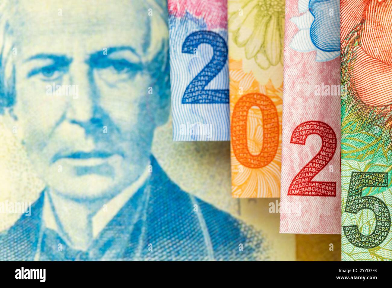 2025 in Argentine pesos, Argentinian money, Banknotes arranged in the ...