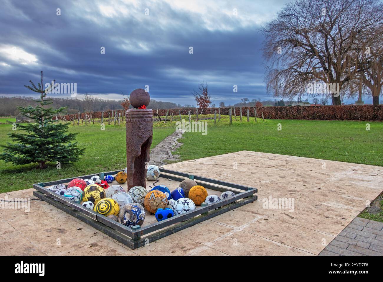 Ploegsteert World War One UEFA Christmas Truce Monument to WWI English - German troops football ...