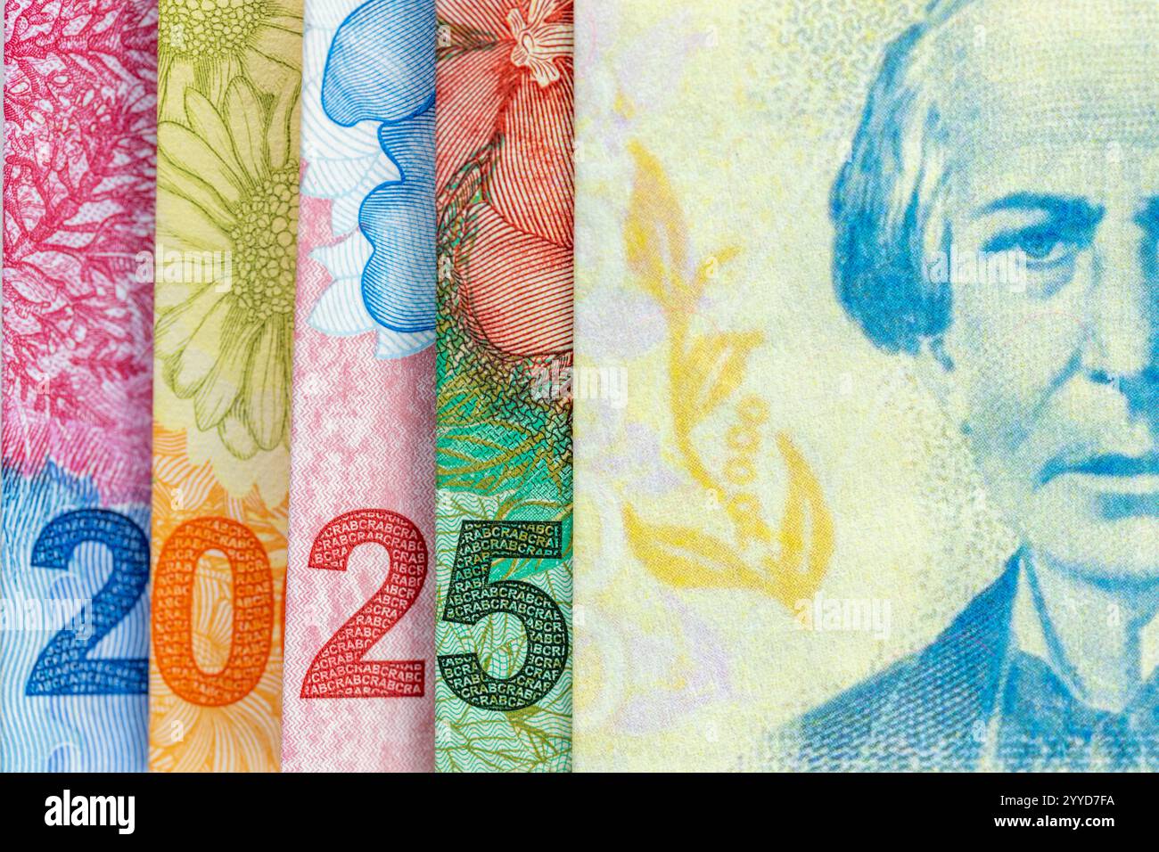 2025 in Argentine pesos, Argentinian money, Banknotes arranged in the ...