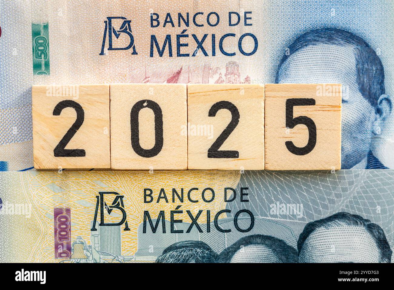 2025 in Mexican peso, Mexico money, Banknotes arranged in the symbol of ...