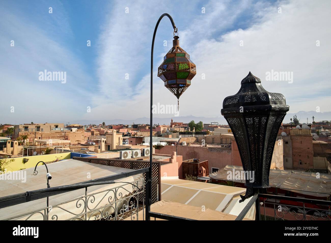 traditional moroccan lighting on the rooftop terrace of a riad in the ...
