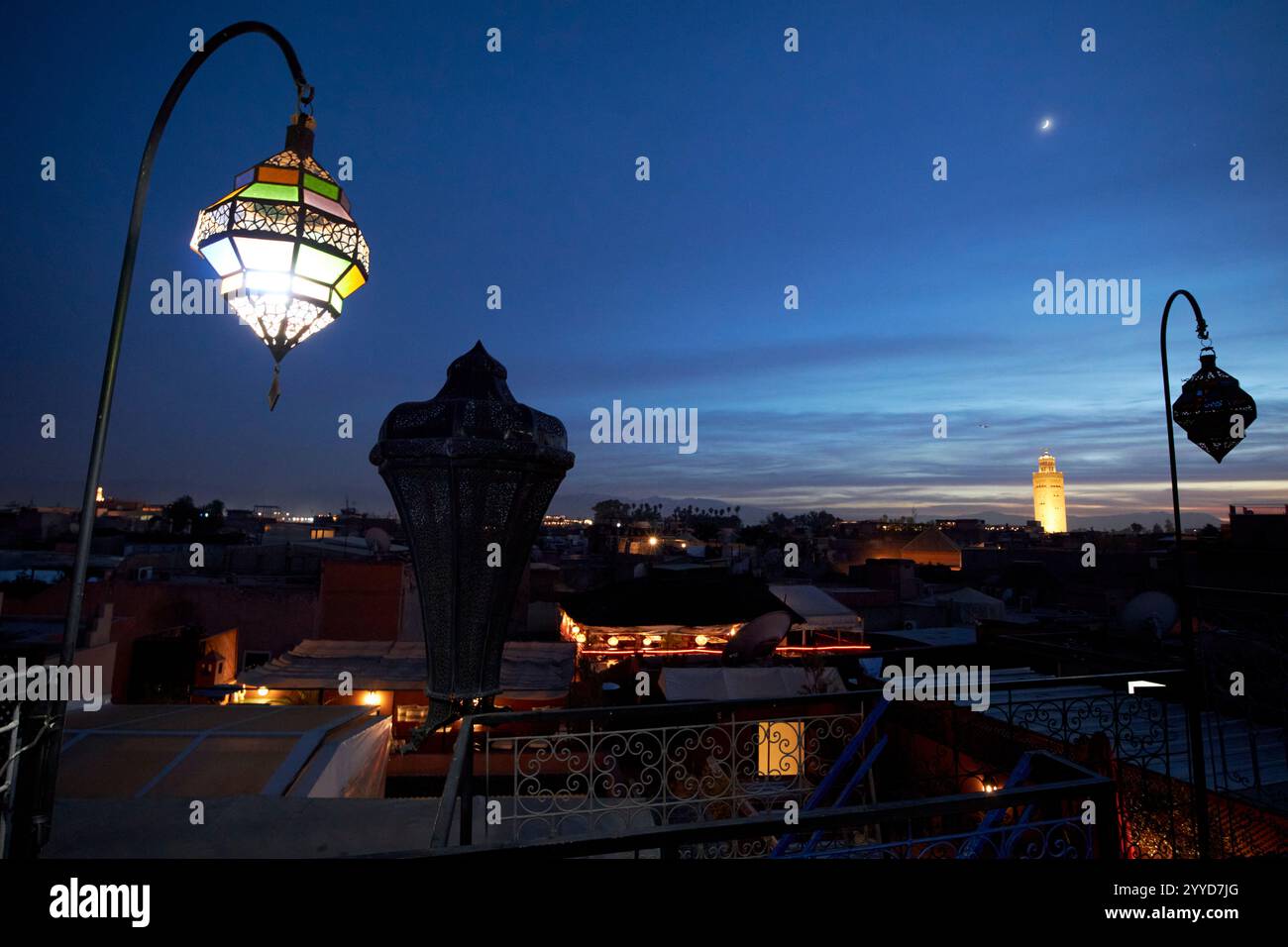 traditional moroccan lighting on the rooftop terrace of a riad in the ...