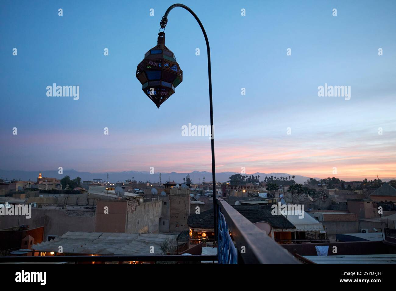 traditional moroccan lighting on the rooftop terrace of a riad in the ...