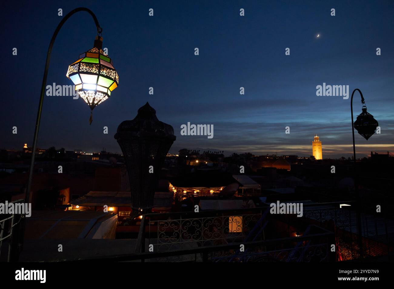 traditional moroccan lighting on the rooftop terrace of a riad in the ...