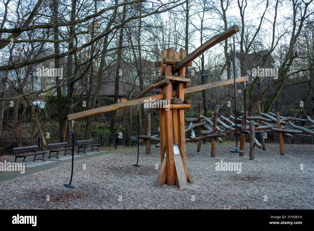 Wooden Playground Structure in a Forest Park Setting Stock Photo - Alamy